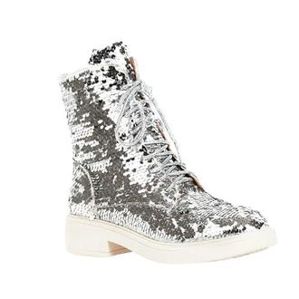 Generic JJDFW Automne Hiver Court Peluche Chaud Femmes Bottines Talon Bas Fermeture &agrave; Glissi&egrave;re Casual Chaussures D&eacute;coloration Tissu Paillettes Multicolore, a