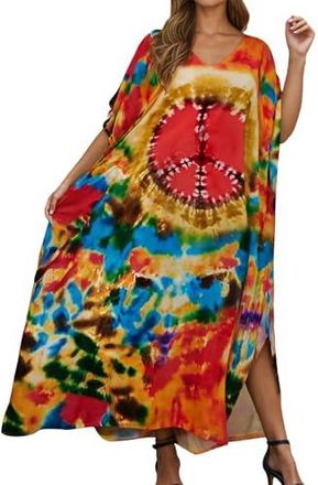 Generico Kaftan Robe longue d&eacute;t&eacute; pour femme style musulman ample Motif ethnique, multicolore, Taille Unique
