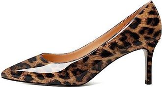 EDEFS Escarpins Anti-Fatigue Slip-on 6cm Talon Cubite Bout Pointu Cuir Verni Élégants du Bureau à la Soirée Fleur Bleue EU43