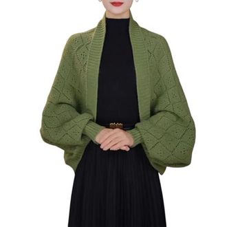Generic Manteau châle Tendance en Tricot ajouré, Cardigan léger et Ample pour Femme (Green)