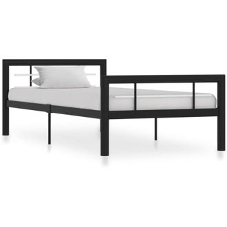 vidaXL Cadre de lit Noir et blanc M&eacute;tal 90 x 200 cm