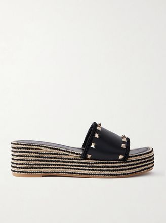 Valentino Garavani Claquettes Plates-formes Fa&ccedil;on Espadrilles En Cuir Rockstud - Noir