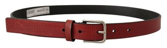 Dolce & Gabbana Mens Maroon Vitello Leather Silver Metal Belt