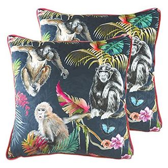Evans Lichfield Jungle Monkey Twin Pack Polyester gefüllte Kissen, Blau, 43 x 43cm, 2