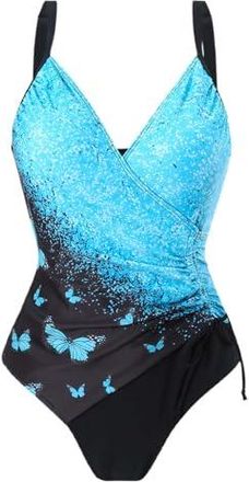 Generic Maillots De Bain Femme Une Pieces Gainant Ventre Plat à Fleurs Push Up Amincissant Sexy Idéal la Plage et la Piscine 2 (Sky Blue, L)