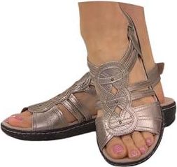 Generic Sandales larges pour femme, sandales et claquettes compens&eacute;es, chaussures d&eacute;t&eacute; &agrave; enfiler avec accents m&eacute;talliques, confortables et habill&eacute;es pour la m