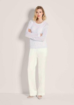 Madeleine Strickpullover Ajourpullover mit Glanzeffekt Baumwollpullover mit Rundhals, &uuml;berschnittenen Schultern und Langarm