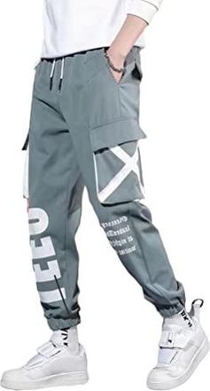 ORANDESIGNE Homme Pantalon de Jogging Hip Hop Sport Multi-Poches Streetwear Pantalon Cargo Joggers S Vert L