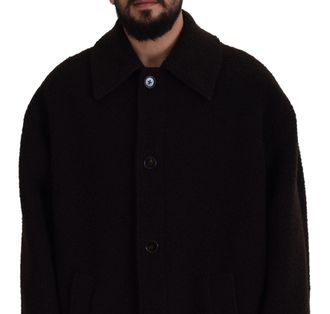 Dolce & Gabbana Mens Black Alpaca Button Down Trench Coat Jacket Clothing