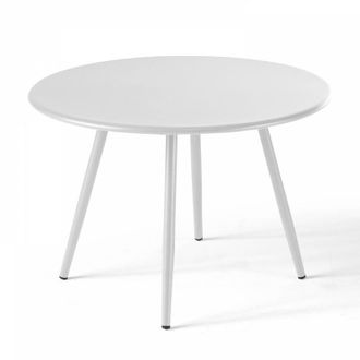 Oviala Table basse de jardin ronde en m&eacute;tal blanc 50 cm - Palavas