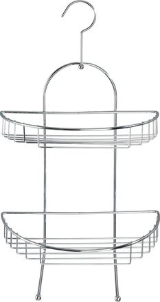 WENKO Exklusiv Duschcaddy Kuopio mit 2 Körben - halbrundes Duschregal, 2 Ablagen, 2 Haken, Stahl, 28 x 46 x 15 cm, Chrom