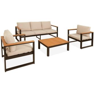 Sweeek Salon de jardin 5 places en aluminium et eucalyptus - NAZCA Noir / Beige