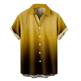 Generic Chemise d&eacute;t&eacute; &agrave; manches courtes pour homme - Couleur unie - D&eacute;grad&eacute; de couleur unie - Chemise d&eacute;contract&eacute;e - Grande taille - Col &agrave; revers - Haut de spo