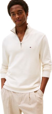 Tommy Hilfiger Herren Pullover mit Reißverschluss Essential Cotton Mock Halbzip, Elfenbein (Ivory Petal), XXL