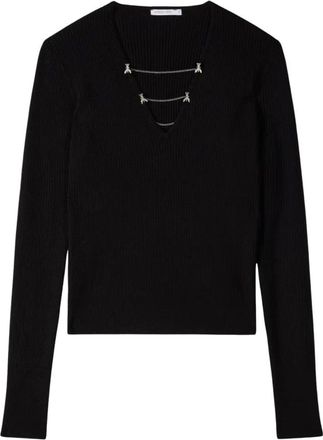 Patrizia Pepe Femme, Pulls, Noir, Taille: 36 FR Essential pull ajusté avec chaînes