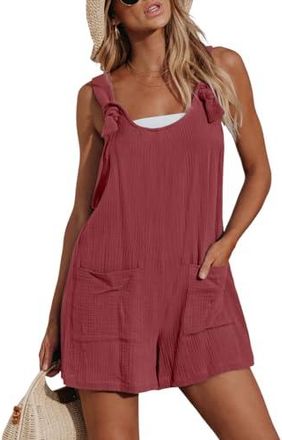 Cupshe Combinaison pour femme - Col en U - Sans manches - Jambes larges - Poches avant - Courte - Combinaison dété - Plage, bordeaux, L