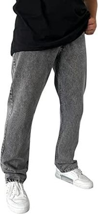 Generic Jean confortable pour homme en tissu extensible doux avec poches Design classique pour pantalon de rue, gris, XXL