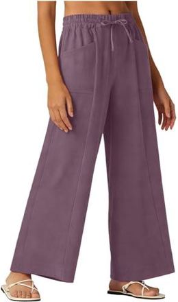 Generic Pantalon court d&eacute;contract&eacute; &agrave; jambe large pour femme - Taille haute - &Eacute;lastique - Cordon de serrage - Avec poches - Coupe ample - Confortable - Pour l&eacute;