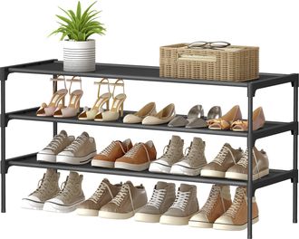 Songmics Schuhregal 3 Ebenen, Schuhablage, Schuhaufbewahrung, Eingangsbereich, Flur, platzsparend, 29,7 x 91,8 x 53,5 cm, Metallrahmen, Vliesstoff-Ablage, tint