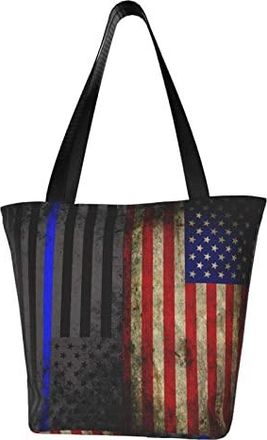 AOOEDM Usa Blue Lives Matter Sac d&eacute;picerie r&eacute;utilisable Sac &agrave; provisions Sac &agrave; bandouli&egrave;re d&eacute;contract&eacute; Sac &agrave; main pour homme Femme Sac de march&eacute; ECO Sac de p