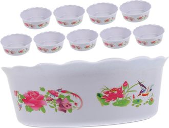 Artibetter 10 St&uuml;ck Teiliges Rundes Kunststoff hydroponik blumentopf Dekorativem Lotus Narzissendruck Kompakt Platzsparend ohne Abfluss f&uuml;r Zimmerpflanzen und Wa