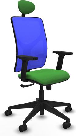 Piqueras y Crespo B&uuml;rostuhl aus Stoff, h&ouml;henverstellbar, mit Rollen und 2D-Armlehnen, h&ouml;henverstellbare Lendenwirbelst&uuml;tze und festes Kopfteil, Blau/Gr&uuml;n