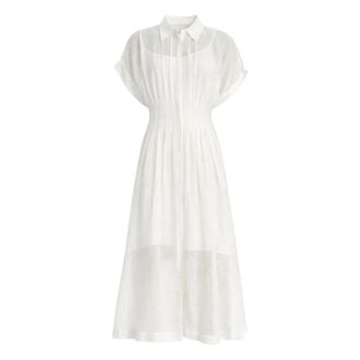 HUGO BOSS Femme, Robes, Blanc, Taille: 44 FR Pleated Shirt Midi Dress