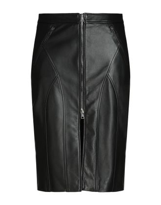 8 by YOOX FRONT ZIP-FASTENING LEATHER MIDI SKIRT
