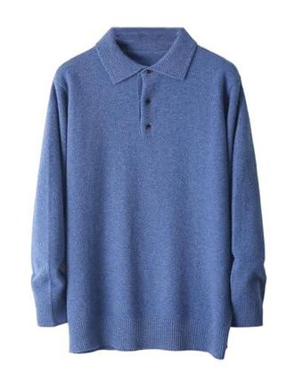 Generic Pull à revers en laine pour homme - Style décontracté - Couleur unie - Manches longues, bleu, S