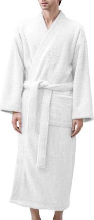 Generic Peignoir long en polaire pour homme - Robe de chambre moelleuse - Grande taille - Douillet - Peignoir dhiver - Robe de maison, Blanc., L