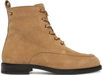 Tommy Hilfiger Schn&uuml;rschuhe Tommy Hilfiger Enamel Flag Suede Lace-Up Boot FW0FW09681 Hellbraun