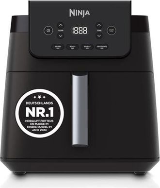 Ninja Hei&szlig;luftfritteuse, 6,2 l, ohne &Ouml;l, gro&szlig;e quadratische Schublade, Braten, Hei&szlig;luftfrittieren, D&ouml;rren, Aufw&auml;rmen, digital, Antihaftbeschichtet, Sp&uuml;lmasc