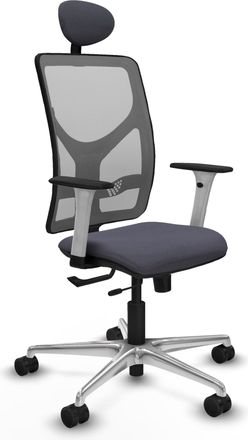 Piqueras y Crespo Stuhl mit Lendenwirbelst&uuml;tze, mit wei&szlig;en und schwarzen Armlehnen und festem Kopfteil, ausgestattet mit Syncro/Traslack und Schneideschaum, mit Rollen 