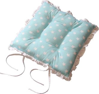 Homescapes Rüschenkissen zum Wenden 40 x 40 cm Stuhlkissen mit Bändern Stars blau Sitzkissen mit Rüschen