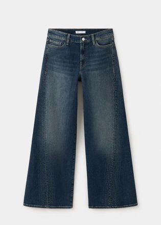 Mango Jean wide leg avec d&eacute;tail strass bleu fonc&eacute; - Femme - 32 - MANGO