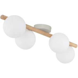 Licht-Erlebnisse Licht-erlebnisse - Plafonnier m&eacute;tal verre G9 bois clair blanc plafonnier moderne allong&eacute; &agrave; 4 lampes