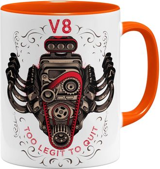 OM3 V8-Big-Block-Power - Tasse | Keramik Becher | 11oz 325ml | Beidseitig Bedruckt | Orange