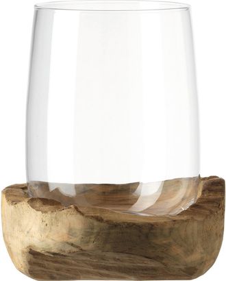 Leonardo Windlicht 27 cm mit Teaksockel