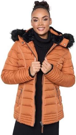 Navahoo Veste dhiver matelass&eacute;e chaude pour femme avec fourrure teddy B900, Cannelle, L