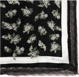Dolce & Gabbana Femme, Accessoires, Noir, Taille: ONE Size Foulard en soie avec dentelle