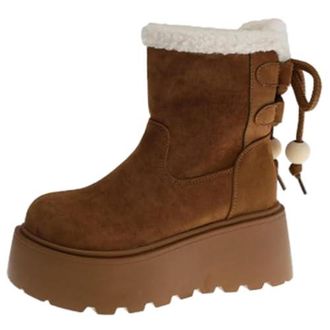 Generic JJDFW Bottes de neige dhiver pour femme Couleur kaki Bout rond Chaussures en coton doux et chaud Fond &eacute;pais Talons hauts 7 cm Femme Courte Peluche, Ka