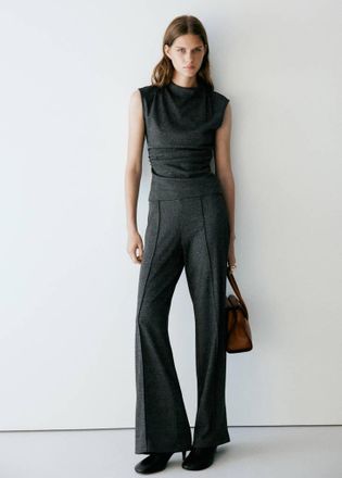 Mango Pantalon droit &agrave; carreaux noir - Femme - XXS - MANGO