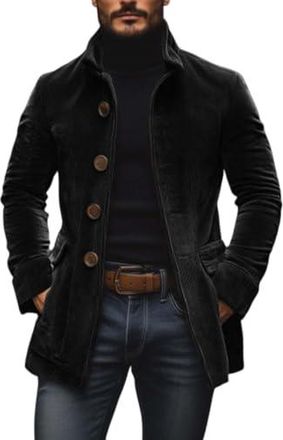 Generic Trench dhiver en velours c&ocirc;tel&eacute; pour homme, veste longue &agrave; col montant avec boutons &agrave; simple boutonnage pour les occasions d&eacute;contract&eacute;es et habill&eacute;es,