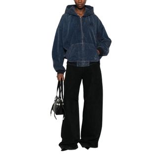 Alexander Wang Sweat &agrave; capuche oversize en denim bross&eacute; - Femme - Sweatshirts et sweats &agrave; capuche - Bleu - Taille: 38 FR