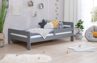 Ticaa Einzelbett Kinderbett Jugendbett, Bennet mit Rausfallschutz & Lattenrost für Schlafzimmer, Kinderzimmer Kiefer Massivholz Bettgestell 90/120 x 200 cm