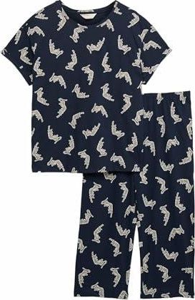 Marks and Spencer Pyjacourt en Coton avec imprim&eacute; M&eacute;lange De Bleu Marine Femmes XL
