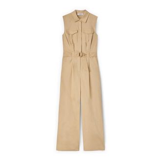 Motivi Langer Overall aus Popeline mit G&uuml;rtel - - Jumpsuits & Playsuits - Damen - Beige - 2XS