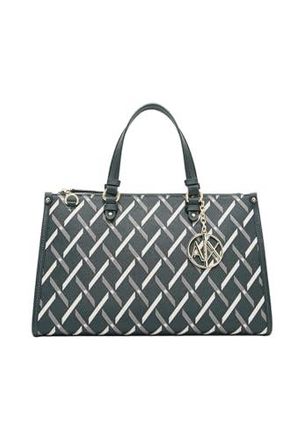 A|X Armani Exchange Sac à main et bandoulière en simili cuir, vert Beat Green, double poignée, fermeture éclair, 32 x 21 x 10 cm