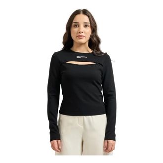 Karl Lagerfeld Femme, Tops, Noir, Taille: 42 FR Top &agrave; manches longues avec d&eacute;tail de d&eacute;coupe et logo frontal