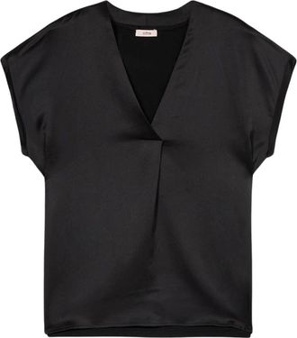 Oltre Femme, Blouses et Chemises, Noir, Taille: 46 FR T-shirt bicolore &agrave; col en V
